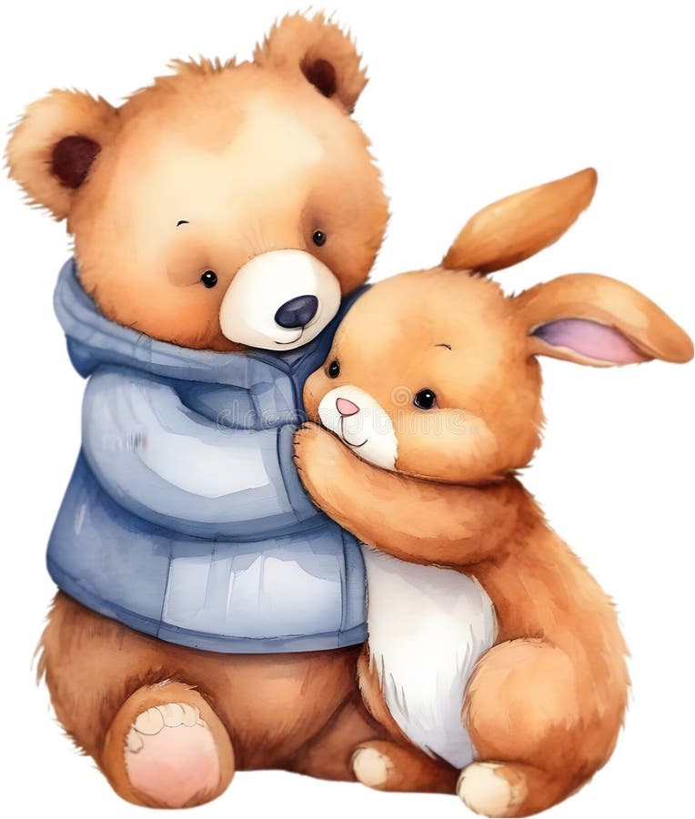 Painting of a Cute Bear and a Cute Rabbit. AI-Generated Stock ...