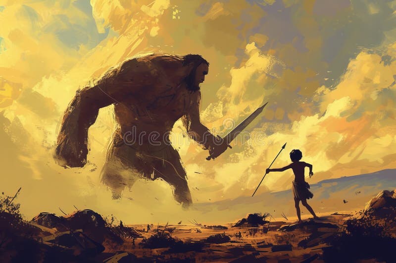Painting of David and Goliath. Generative AI. Stock Illustration ...