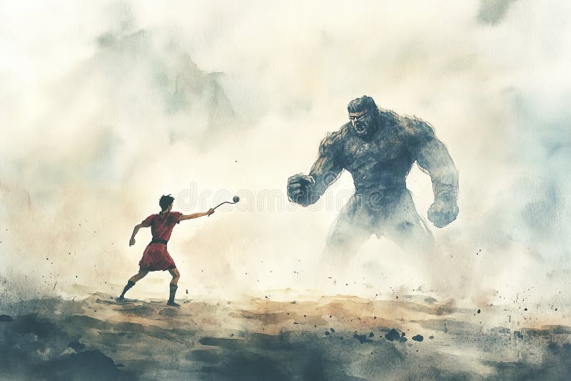 Painting of David and Goliath. Generative AI. Stock Illustration ...