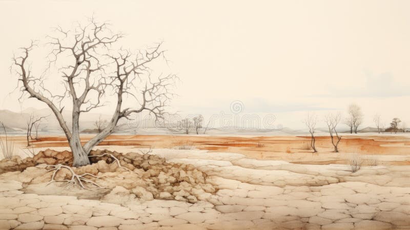 A Painting of a Dead Tree in the Desert, AI Stock Image - Image of tree ...