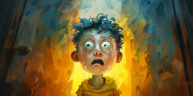 A Painting Depicting a Boy with a Surprised Expression on His Face ...