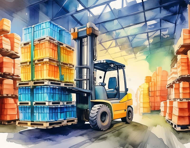 Forklift Operating in a Warehouse. Generative AI Stock Image - Image of ...