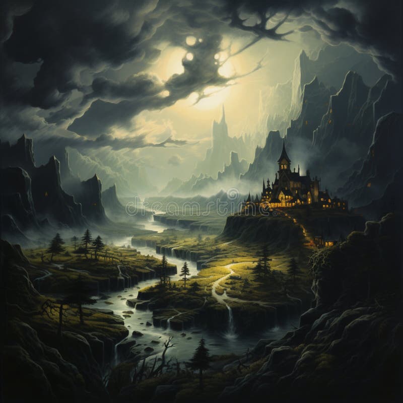 A Painting of a Castle in the Sky. Generative AI. Stock Photo - Image ...