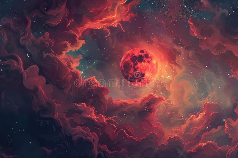 A Painting Depicting a Red Moon in the Sky, Creating a Unique and ...