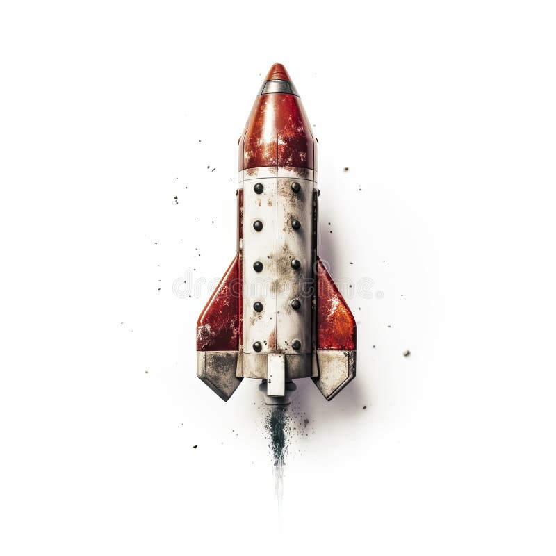 A Painting Depicting a Rocket Ship in Red and White Colors Stock ...