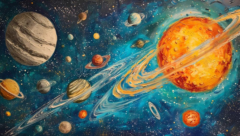 Painting the Solar System and Space Stock Illustration - Illustration ...