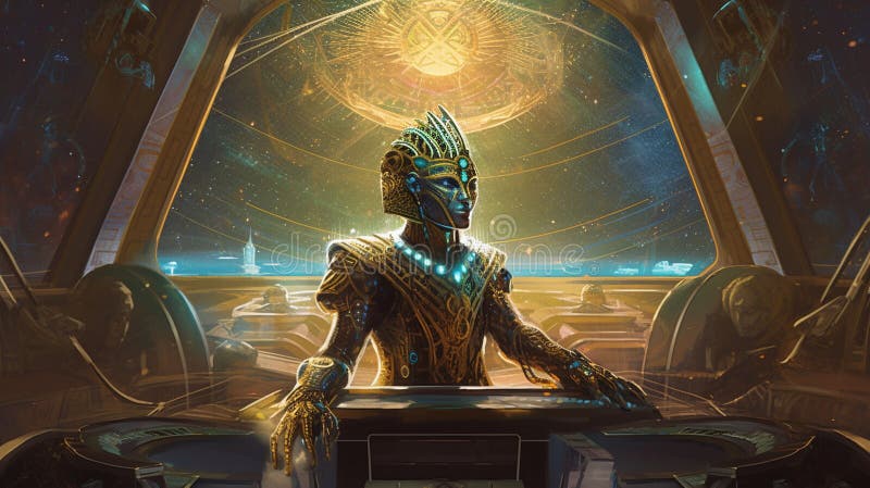 Egypt Pharaoh at the Controls of Space Ship Stock Illustration ...