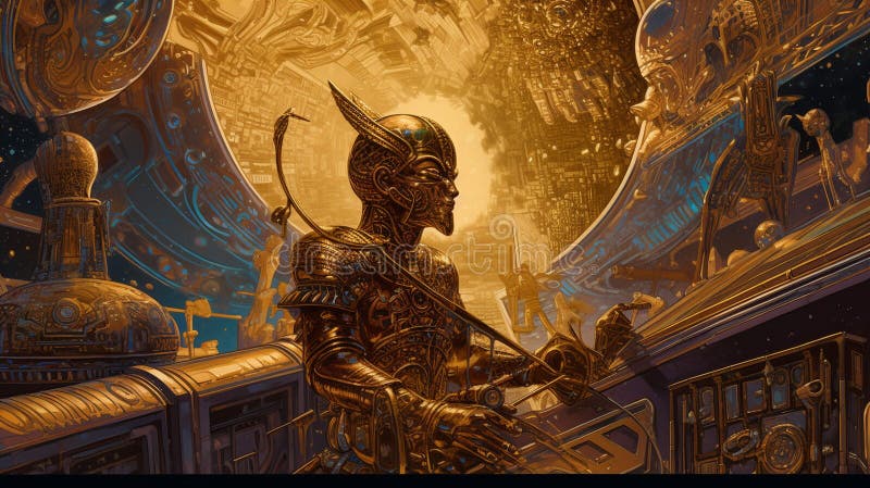 Egypt Pharaoh at the Controls of Space Ship Stock Illustration ...