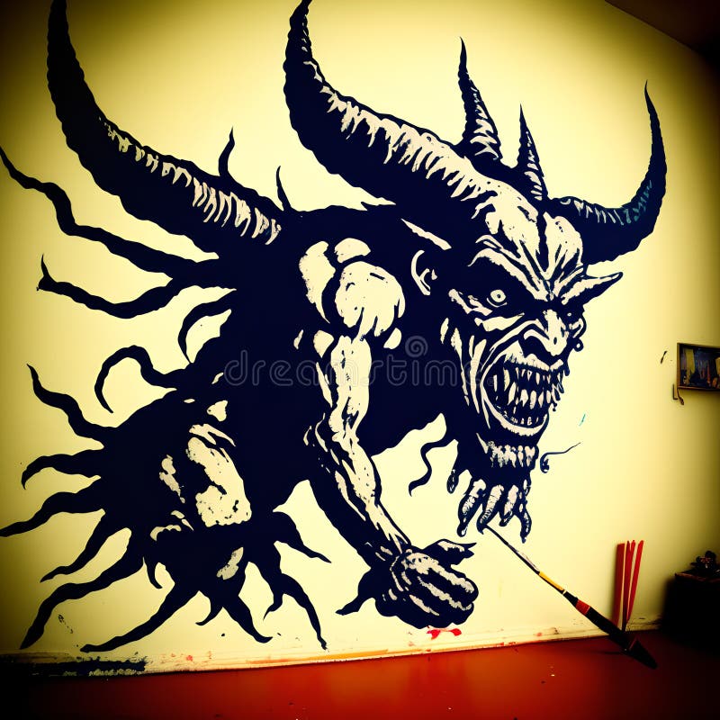 Painting Devil on the Wall, Generative AI Illustration Stock ...