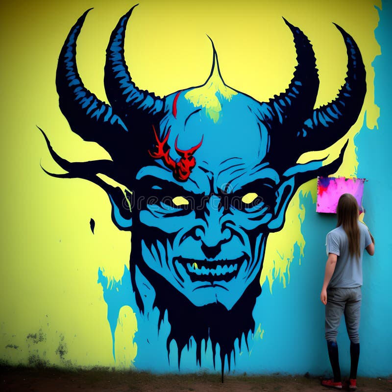 Painting Devil on the Wall, Generative AI Illustration Stock ...