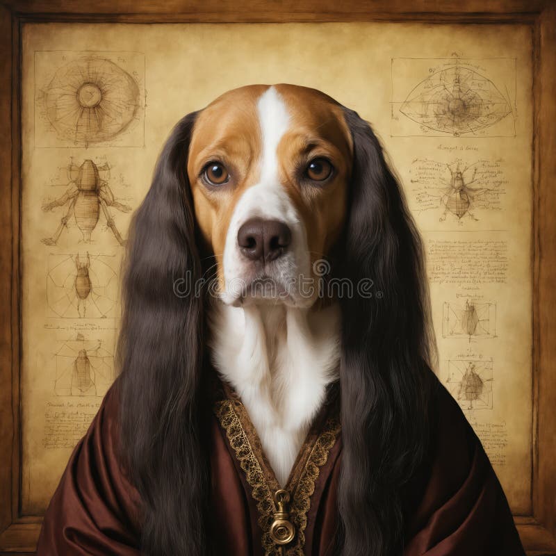 A Painting of a Dog Dressed in Medieval Clothes. Stock Illustration ...