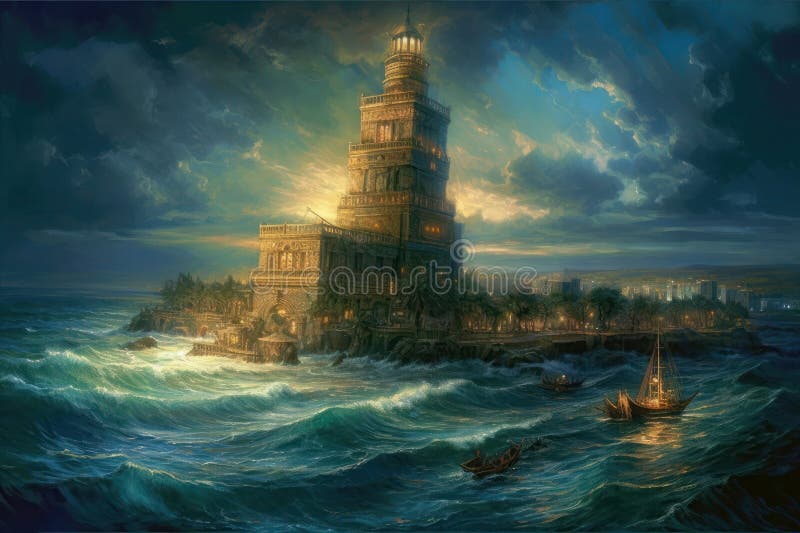 Painting from a Drawing of the Ancient Lighthouse of Alexandria in ...