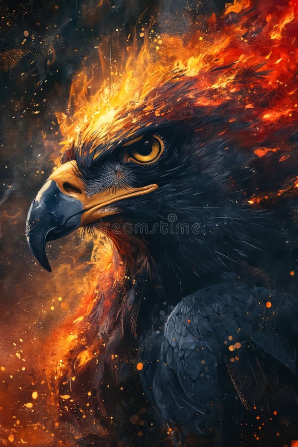 A Painting of an Eagle with Fire Coming Out of Its Head. Generative AI ...
