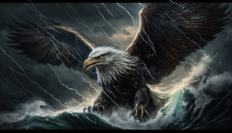 A Painting of an Eagle in the Middle of a Storm Stock Illustration - Illustration of storm ...