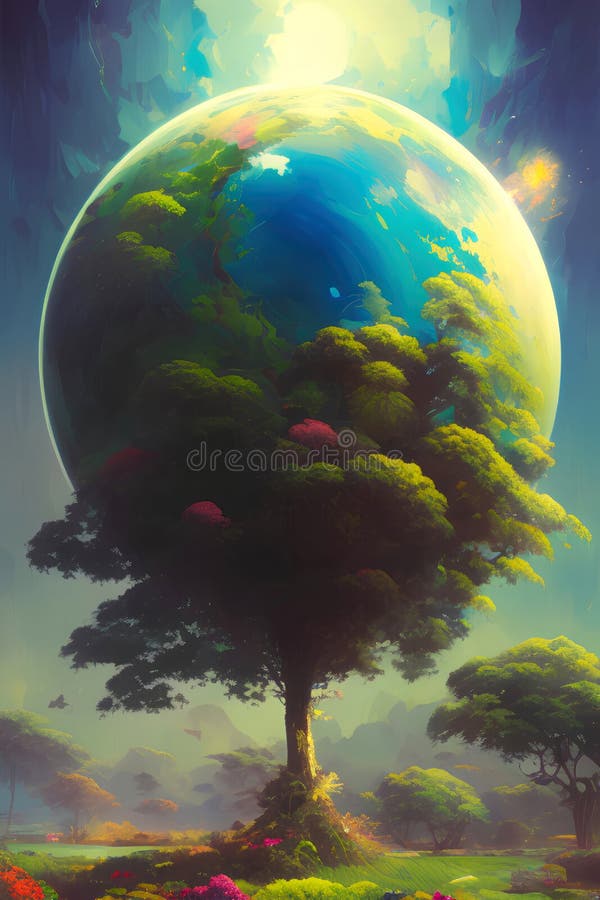 Earth Growing Out of a Tree Stock Illustration - Illustration of globe ...