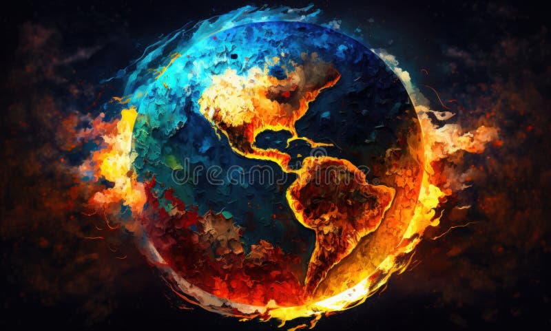 Painting of the Earth on Fire. Generative AI Stock Illustration ...