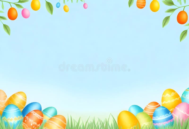 A Painting of Easter Eggs in a Grass Field Stock Vector - Illustration ...