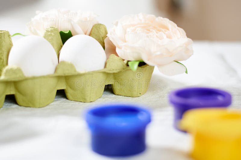 Painting Easter Eggs with Paint Bright Spring Holiday Activity Concept ...