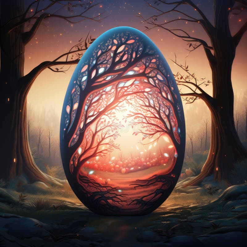A Painting of an Egg with Trees in the Background Stock Illustration ...
