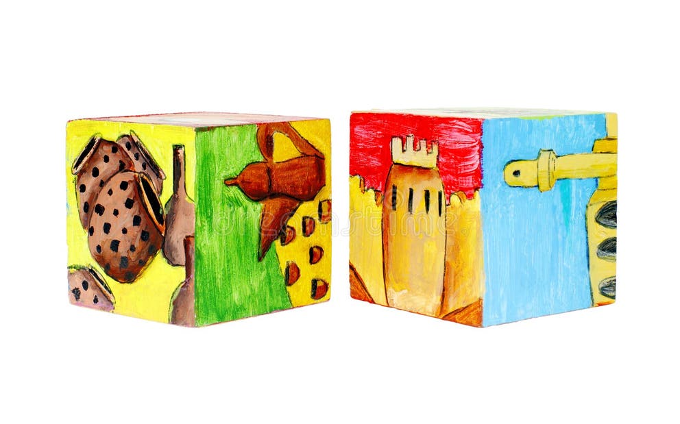 Painting on Facets of Wooden Cube (side View) Stock Illustration ...