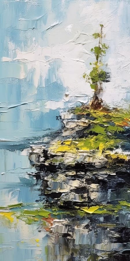 Minimalistic Landscape Painting with Rocks in Monet Style Stock ...