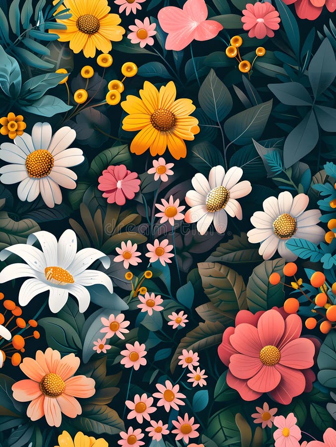 Various Flowers Depicted in this Creative Arts Painting Stock Photo ...