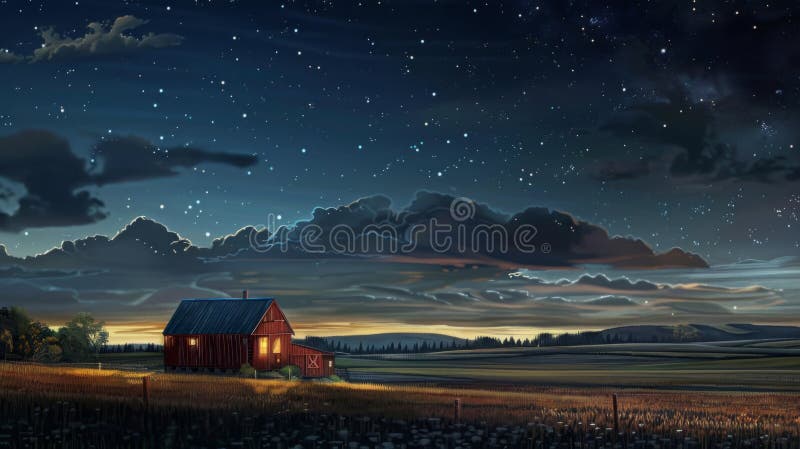 Barn at Night with Stars stock photo. Image of wooden - 312781668