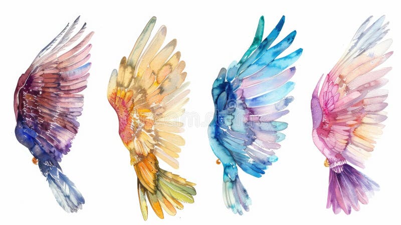 A Painting Featuring Three Different Colored Wings. Suitable for ...