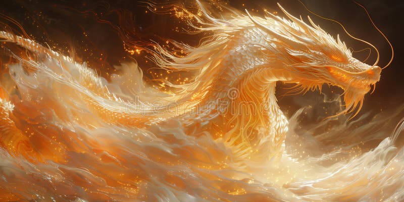 A Painting Featuring a Yellow and White Dragon Stock Photo - Image of ...