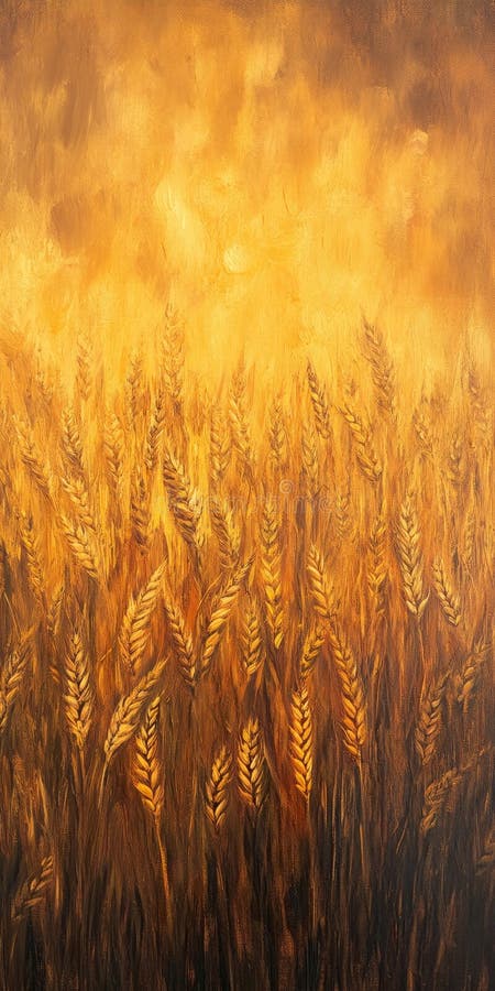 A Painting of a Field of Wheat with a Yellowish-orange Hue Stock ...