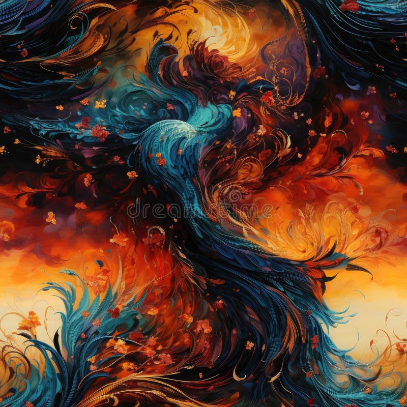 Painting of a Fiery Abstract Creature in Surrealistic Style (tiled ...