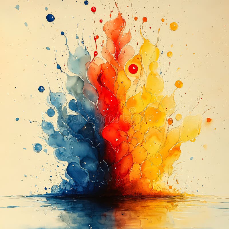 Painting of a Fire with Red, Yellow, and Blue Colors Stock Image ...