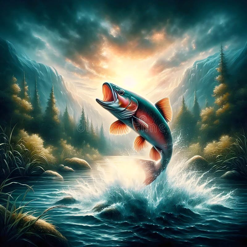 Fish Jumping Mountains Stock Illustrations – 126 Fish Jumping Mountains ...