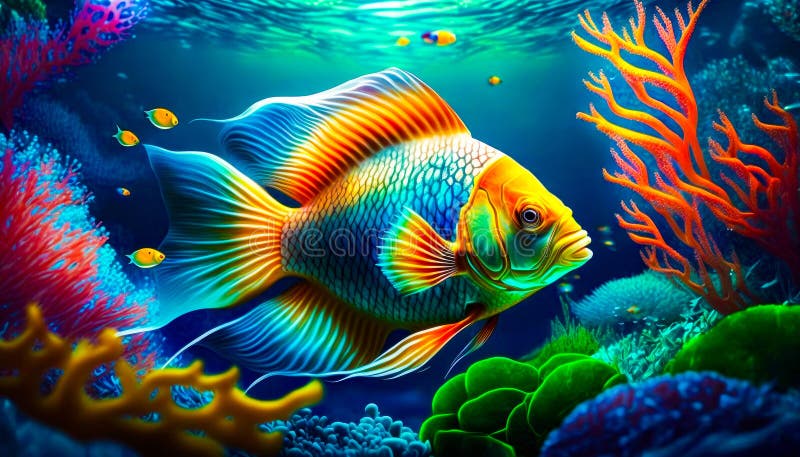 Painting of Fish in the Ocean. Fantasy. Generative AI Stock ...