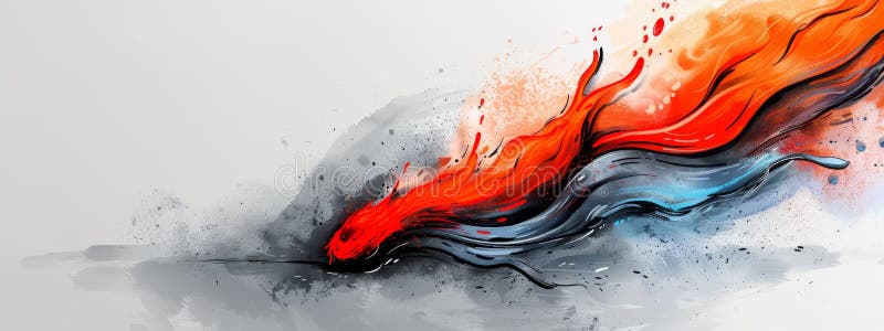 A Painting of a Fish with a Red and Blue Tail Fin Extending from Its ...