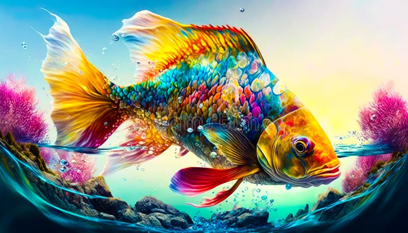 Painting of Fish in the Water. Fantasy. Generative AI Stock ...