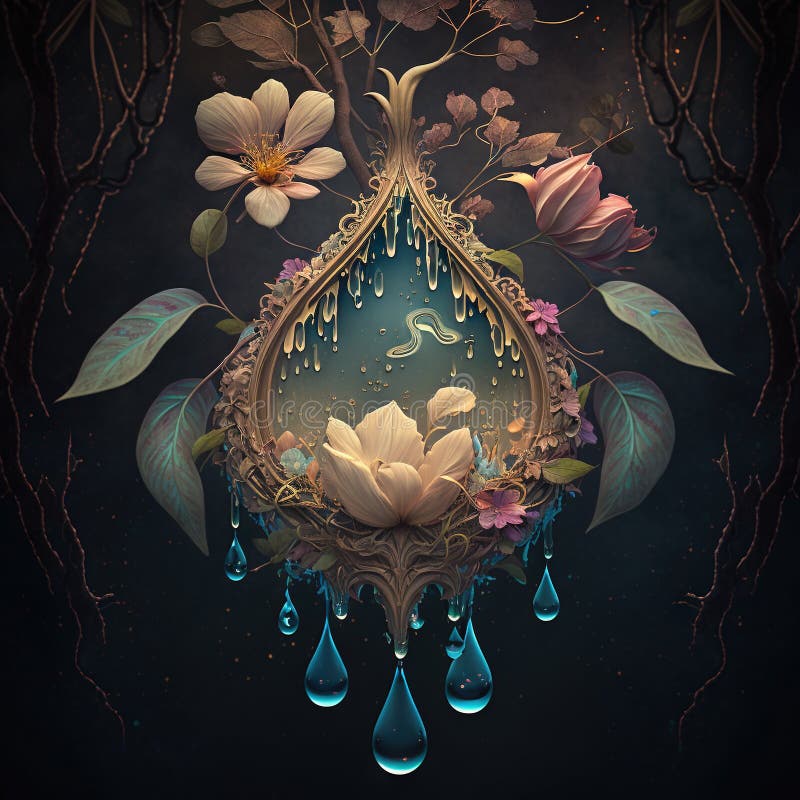 A Painting of a Flower with Drops of Water on it. Generative Ai Stock ...
