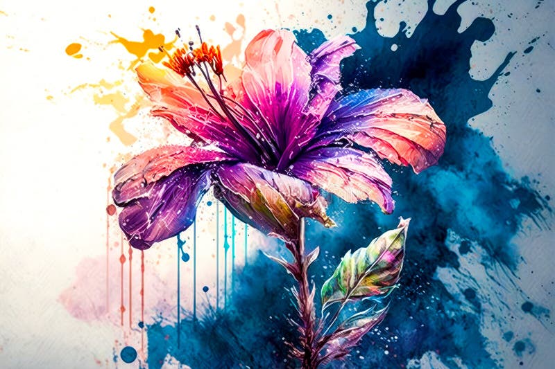 Painting of Flower with Paint Splatters on it. Generative AI Stock ...