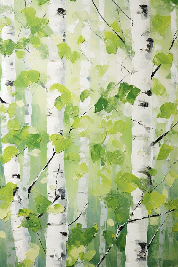 Painting Forest Landscape of Birch Trees in Spring. Generative AI Stock ...