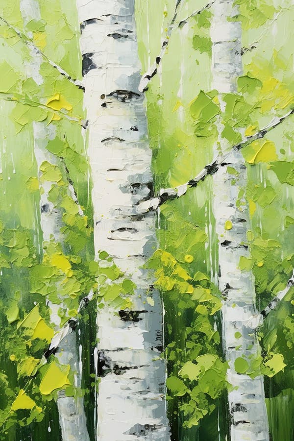 Painting Forest Landscape of Birch Trees in Spring. Generative AI Stock ...