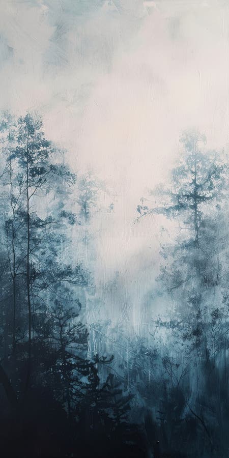 A Painting of a Forest with Trees and a Sky Stock Illustration ...