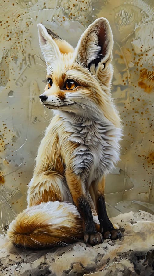 A Painting of a Fox Sitting on the Ground Stock Photo - Image of tail ...