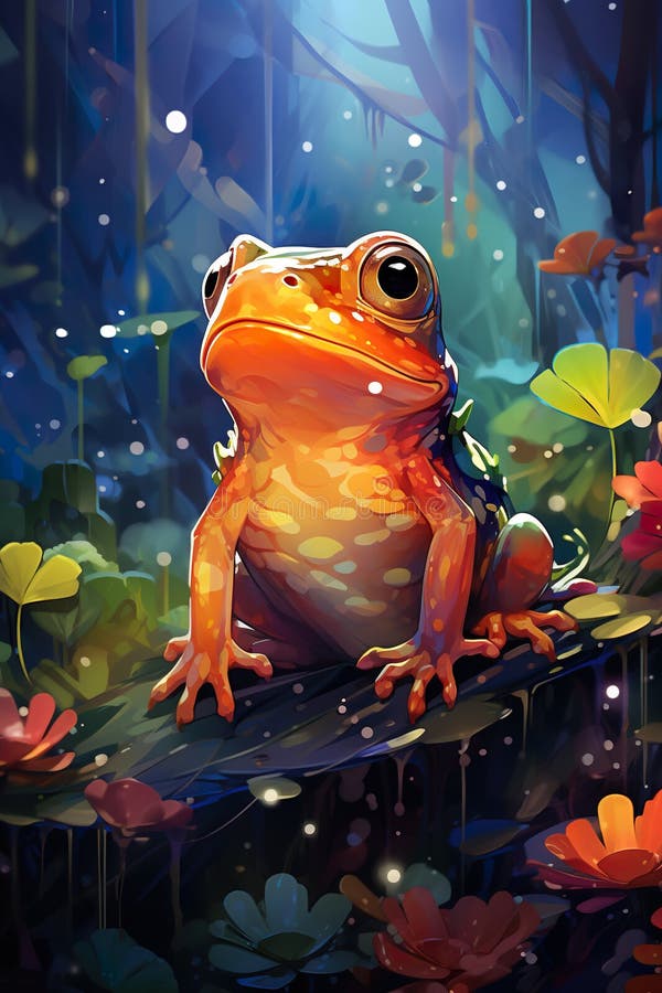 A Painting of a Frog Sitting on a Branch. Generative AI Image. Stock ...