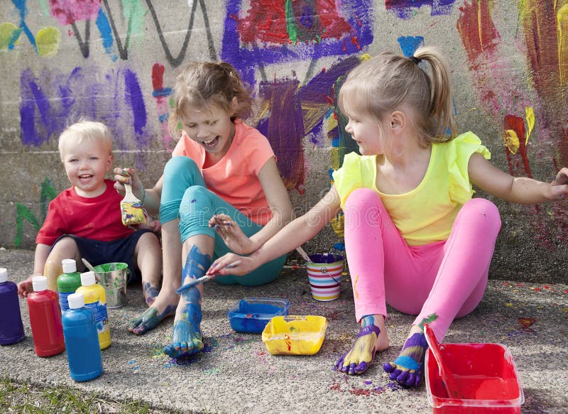 Painting fun stock image. Image of summer, color, siblings - 30736075