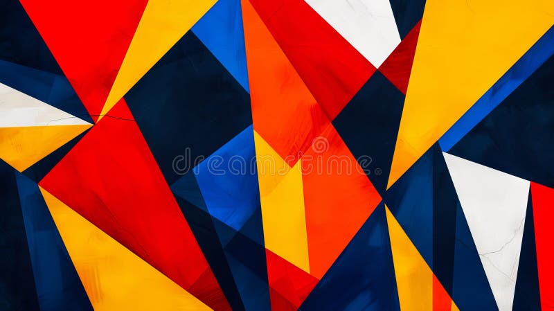 A Painting of a Geometric Pattern with Blue, Yellow and Red Triangles ...