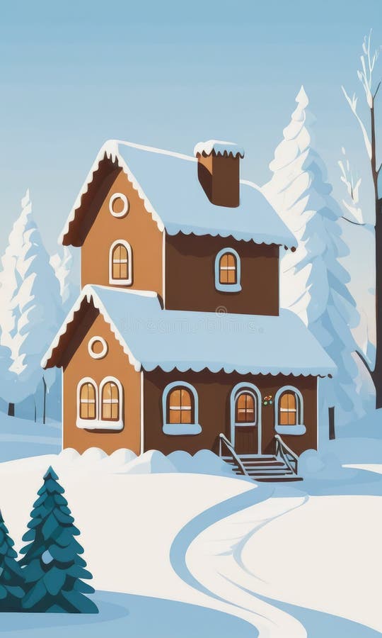 A Painting of a Gingerbread House in the Snow Stock Illustration ...