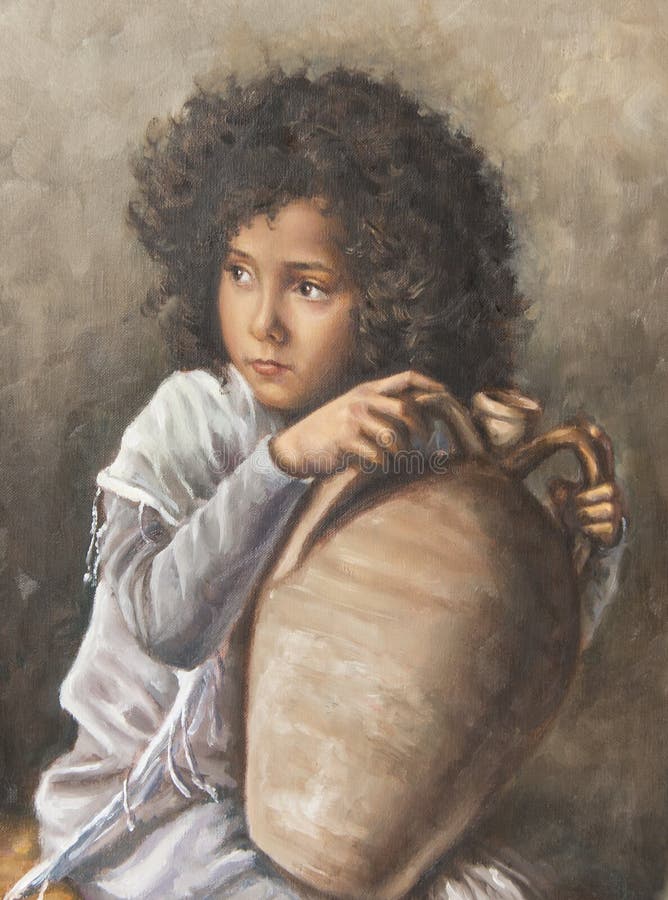 Painting of a Girl with a Pitcher Stock Illustration - Illustration of ...