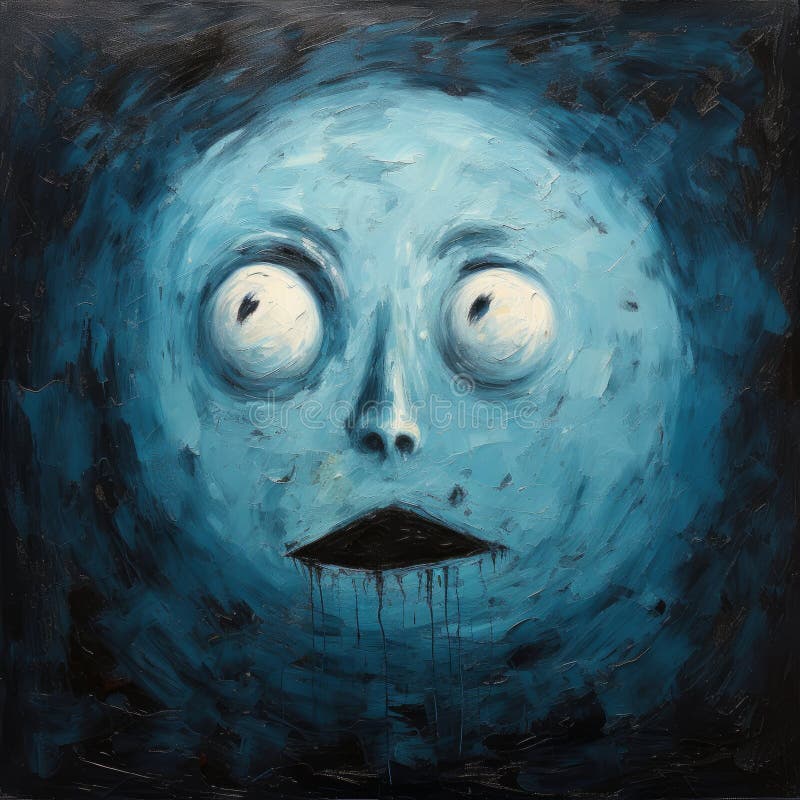 A Painting of Glowing Moon with a Strange Face Stock Illustration ...