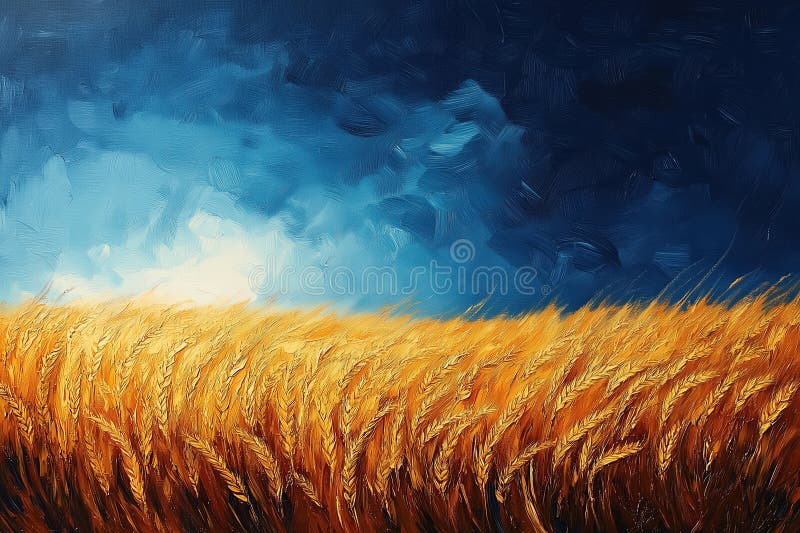 Painting of a grain field stock illustration. Illustration of scenic ...