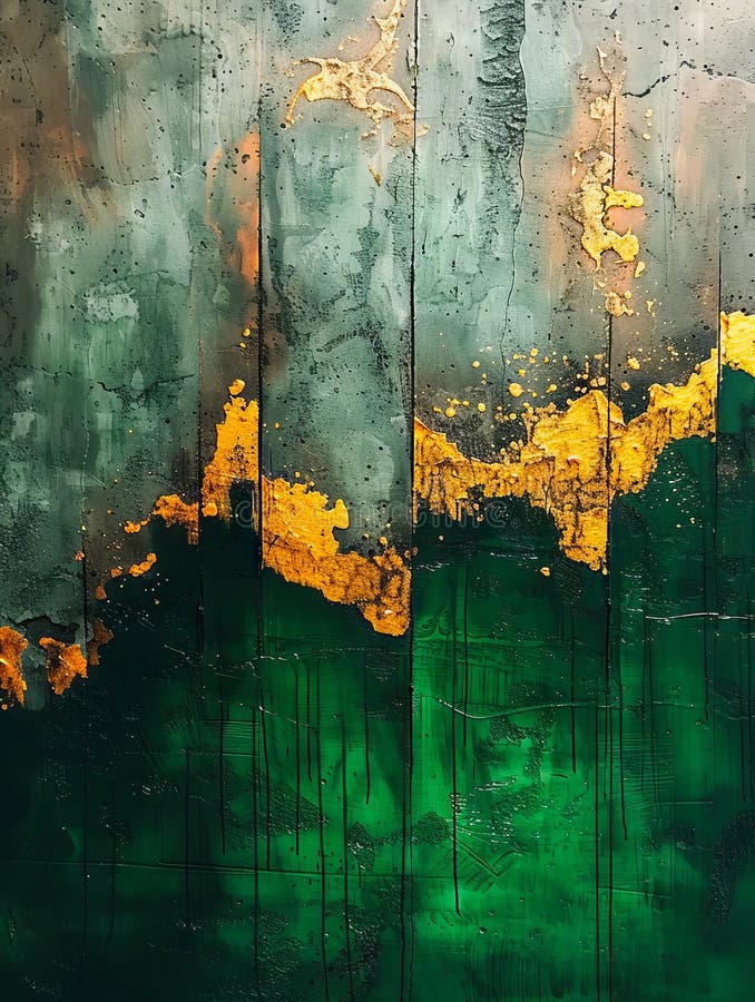 A Painting of a Green and Gold Wall Stock Image - Image of generated ...